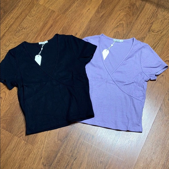 Tops | Ribbed Surplice Tee | Poshmark